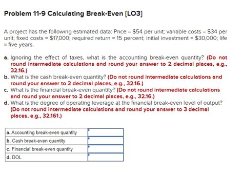 Solved Problem 11 9 ﻿calculating Break Even [lo3]a Project