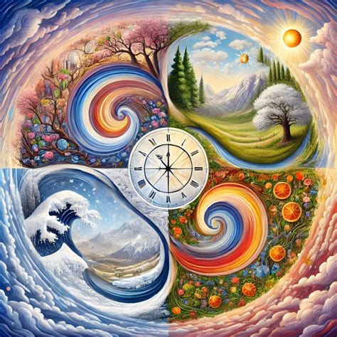 Clock Showing Passing Of Four Seasons Spring Summer Autumn And