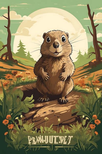 Premium Photo Poster Of Groundhog Emerging From Its Burrow With A Surprised Expressi 2d Flat