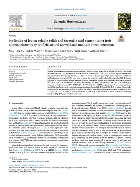Prediction Of Loquat Soluble Solids And Titratable Acid Content Using