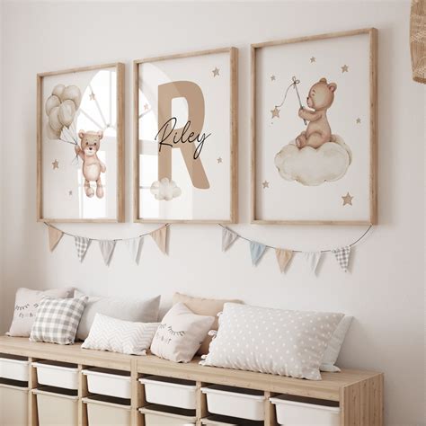 Set Of 3 Classic Winnie The Pooh Personalised Name Nursery Wall Art