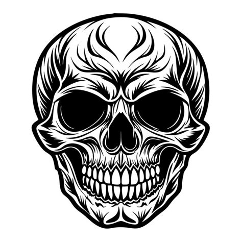 Premium Vector Monochrome Vintage Halloween Human Skull Illustration Line Art Black Vactor Concept