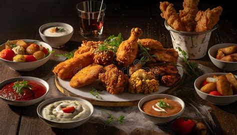 Assorted Fried Chicken Food Photography Stock Illustration