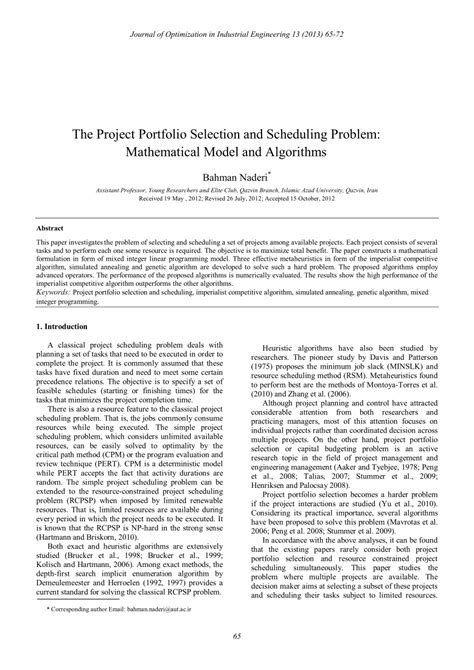 Pdf The Project Portfolio Selection And Scheduling Problem Mathematical Model And Algorithms