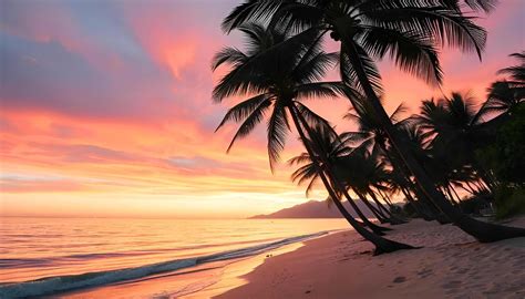 A Beautiful Sunset On A Tropical Beach With Palm Trees 56237305 Stock