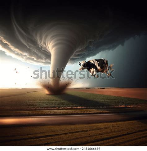 Cow Caught Inside Tornado Flying Air Ai Generated Image 2481666669