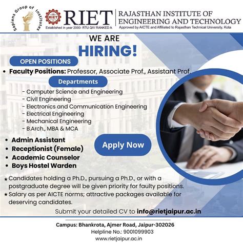 Rietjaipur Newhiring Assistantprofessorjobs Associateprofessor Professor Rietcollege