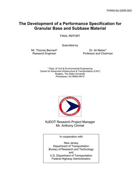 Pdf The Development Of A Performance Specification For Granular