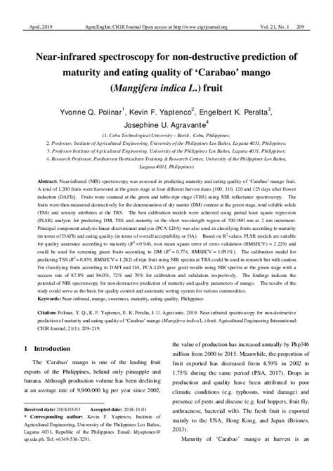 Pdf Near Infrared Spectroscopy For Non Destructive Prediction Of Maturity And Eating Quality