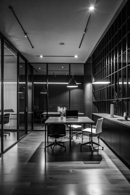 Modern And Minimalist Office In Black And White Premium Ai Generated