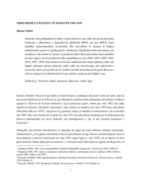 Pdf Ndryshimet E Kufijve Të Kosovës 1945 1959