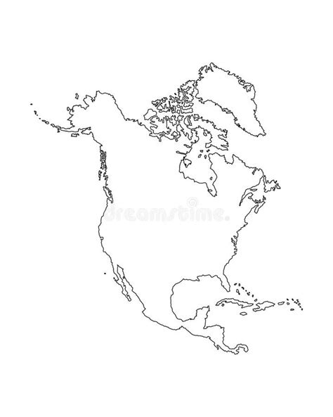 Mapa Vectorial De Norteamérica Silueta De Contorno Ilustración Aislada Sobre Blanco