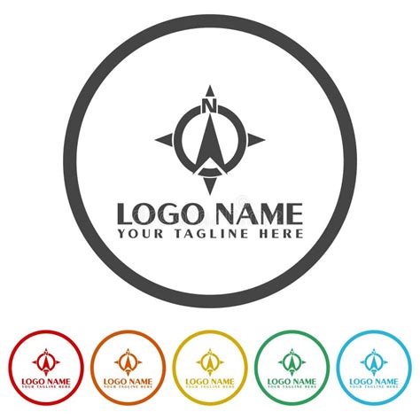Compass Navigation Logo Template Set Icons In Color Circle Buttons Stock Vector Illustration