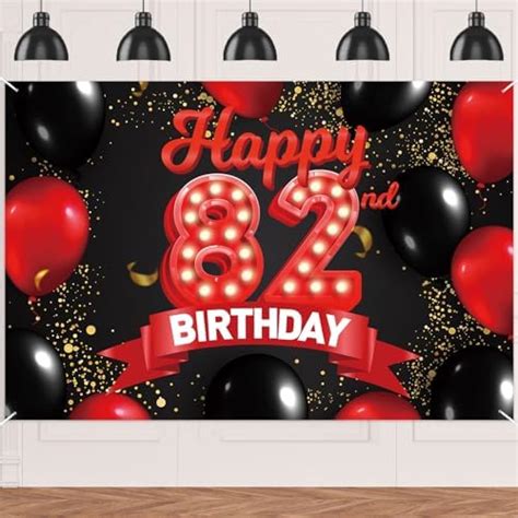 Happy 82nd Birthday Red And Black Banner Backdrop