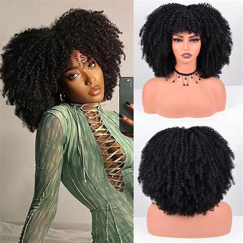 Vitorish Afro Curly Wig With Bangs 12 Inches Synthetic