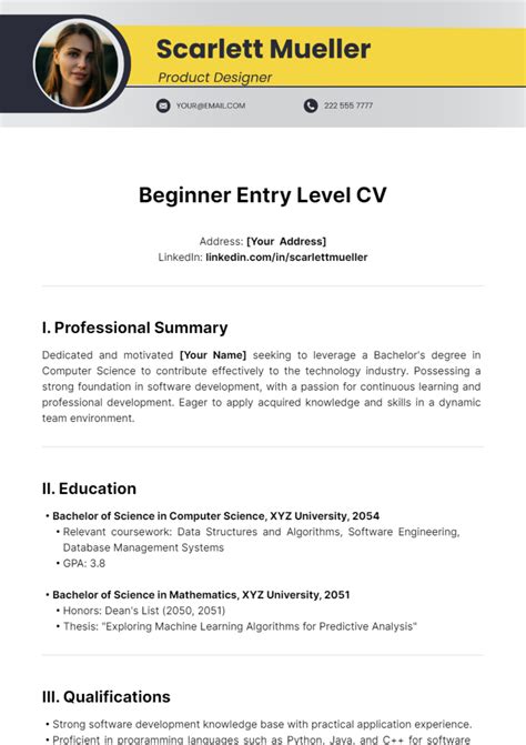 Free Beginner Entry Level Cv Template To Edit Online