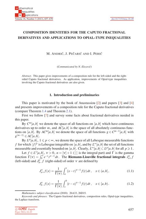 Pdf Composition Identities For The Caputo Fractional Derivatives And Applications To Opial