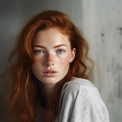 Pelirroja Chica Natural Con Pecas Belleza Natural Imagen Premium Generada Con Ia