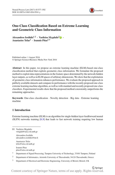 One Class Classification Based On Extreme Learning And Geometric Class Information Request Pdf