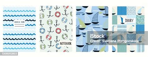 Cover Halaman Vektor Template Dengan Perahu Layar Ombak Jangkar