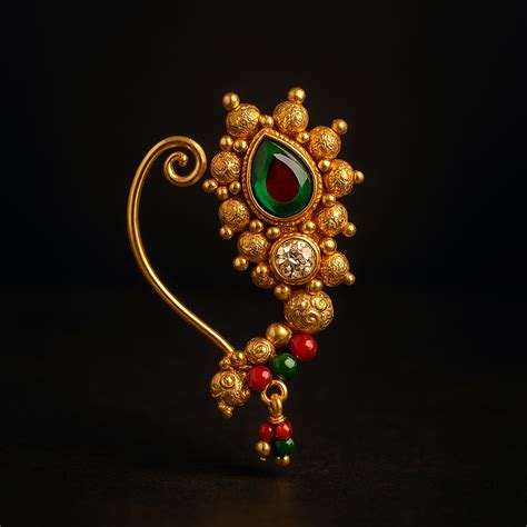 Jewelopia Maharashtrian Nath Clip On Gold With Ruby Diamond Marathi