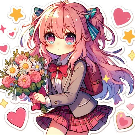 Premium Photo Sticker Of A Cute Anime Schoolgirl Girl On A Light