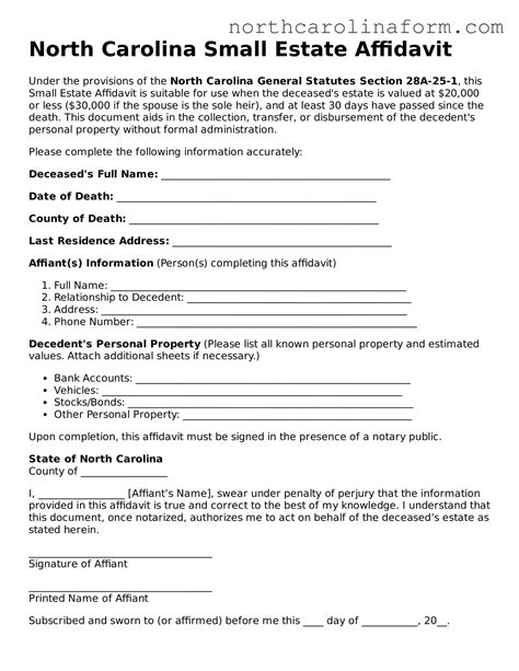 Create Your North Carolina Small Estate Affidavit With Our Printable Form