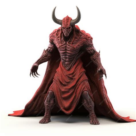 Premium Photo 3d Red Demon Mammon With Large Horns In Traditional Robe