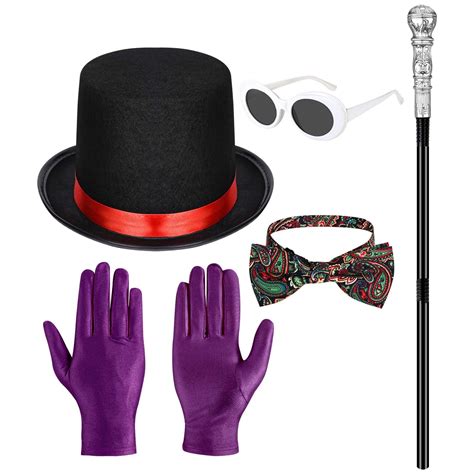 5 Pcs Men Costume Accessories Include Black Top Hat Bow Tie