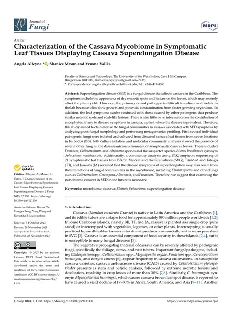 Characterization Of The Cassava Mycobiome In Sympt Download Free Pdf