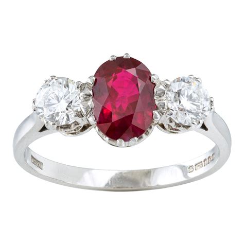 Victorian Style Three Stone Ruby And Diamond Ring For Sale At 1stdibs