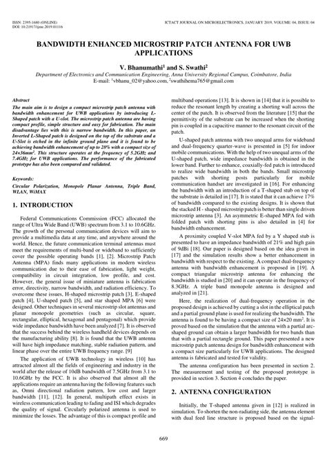 Pdf Bandwidth Enhanced Microstrip Patch Antenna For Uwb Applications