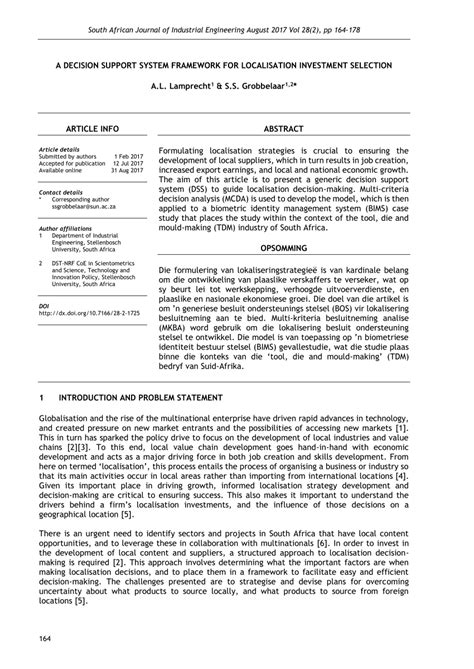 Pdf A Decision Support System Framework For Localisation Investment Selection