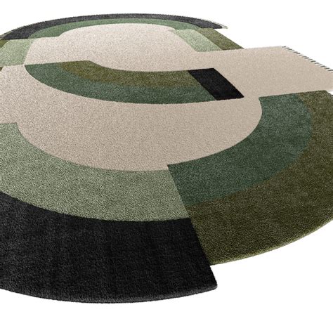 Contemporary Oval Rug With Geometric Pattern In Green Hues And Beige In