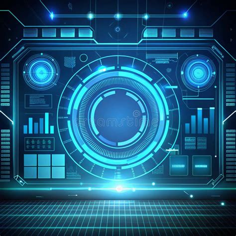 Futuristic Digital Dashboard With Glowing Interface Elements Stock