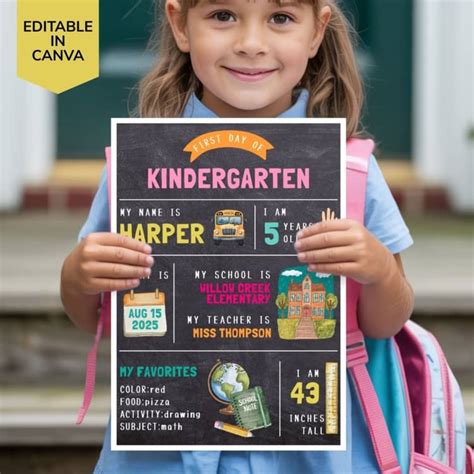 Editable First Day Of Kindergarten Sign 1st Back To School Poster