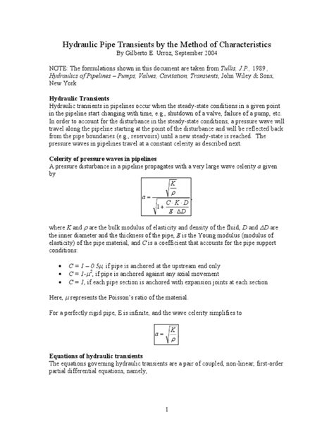 Hydraulic Pipe Transients By The Method Of Characteristics Pdf