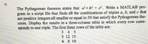 Solved 2 The Pythagorean Theorem States That Ab Write A Solved 2 The Pythagorean Theorem States That Ab Write A