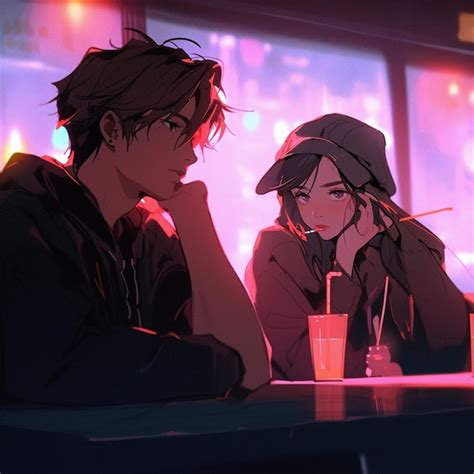 Premium Ai Image Anime Couple Sitting At A Table With Drinks In A Bar
