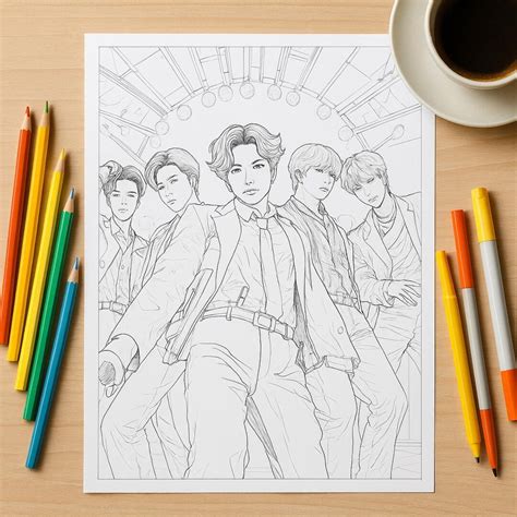 K Pop Idol Digital Coloring Pages Printable Korean Pop Art Instant