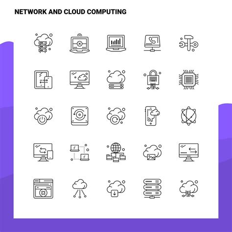 Set Of Network And Cloud Computing Line Icon Set 25 Icons Vector Minimalism Style Design Black
