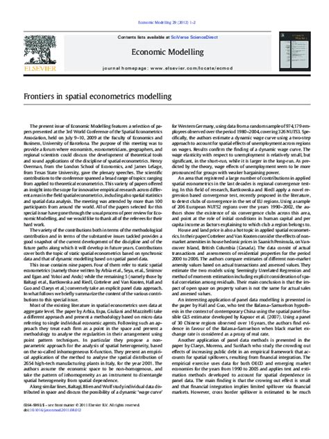 Pdf Frontiers In Spatial Econometrics Modelling