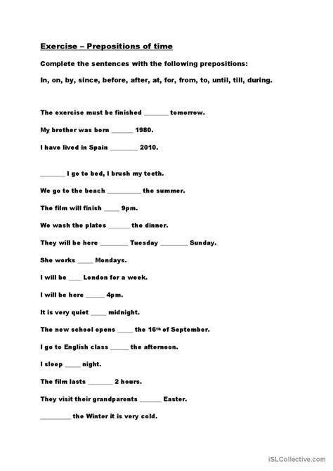Prepositions Of Time General Gramma English Esl Worksheets Pdf And Doc