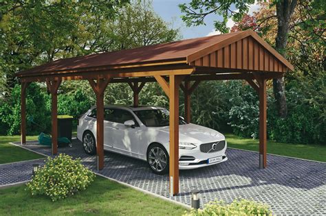 Carport Fichtelberg 317 X 808 Cm Avec Bardeaux Rouge Traitement