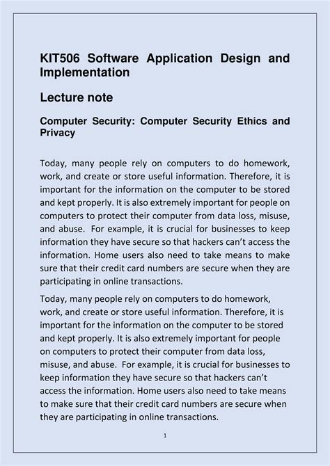 Kit506 Software Application Design And Implementation Lecture Note Computer Security Computer