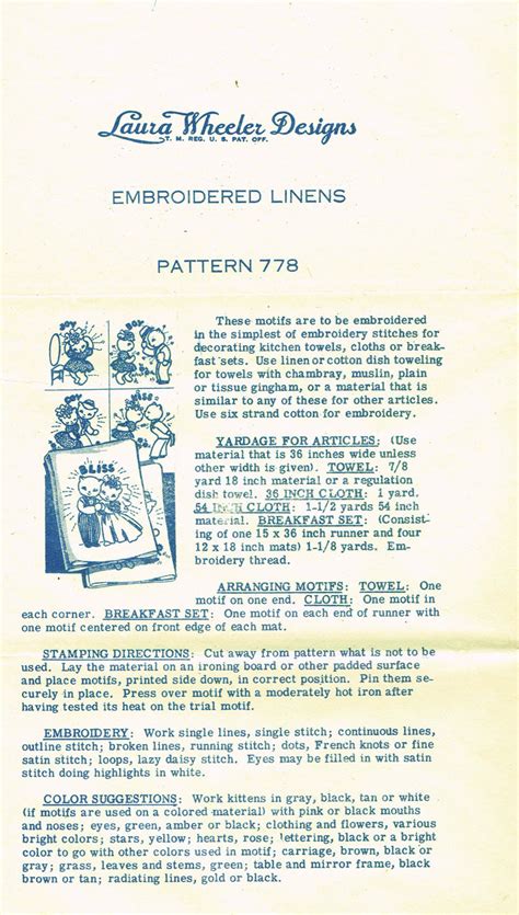 1940s Vintage Laura Wheeler Embroidery Transfer 778 Uncut Kitten Towel