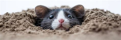 Curious Mouse Explores Its Sandy Burrow In A Simple White Environment During Daylight Stock