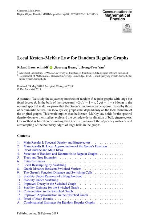 pdf local kesten mckay law for random regular graphs