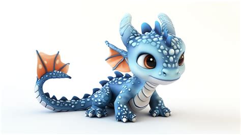 Premium Photo Cute And Friendly Blue Dragon With Orange Wings Sitting On A White Background 3d