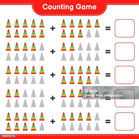 카운트 앤 매치 피라미드 장난감의 수를 계산하고 올바른 숫자와 일치합니다 교육 어린이 게임 인쇄 워크 시트 벡터 일러스트레이션 0명에 대한 스톡 벡터 아트 및 기타 이미지
